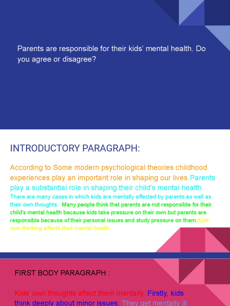 Parents Are Responsible For Their Kids' Mental Health. | PDF