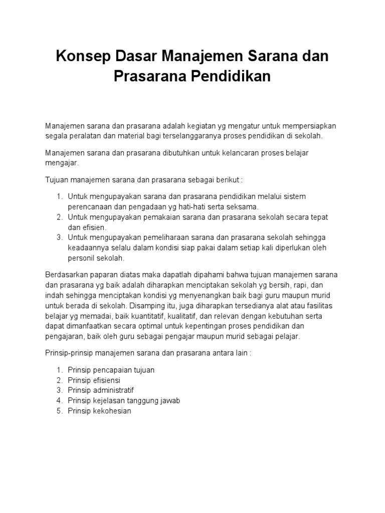 Konsep Dasar Manajemen Sarana Dan Prasarana Pendidikan | PDF