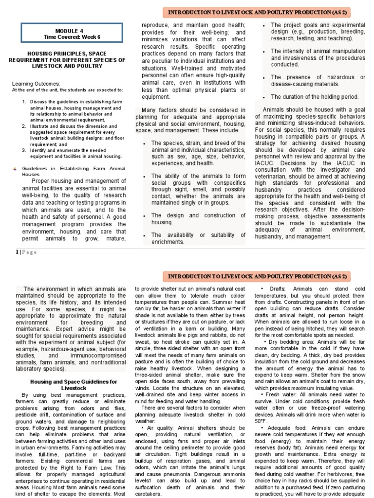 MODULE 4 Intro To Livestock and Poultry | PDF | Cattle | Animal Welfare