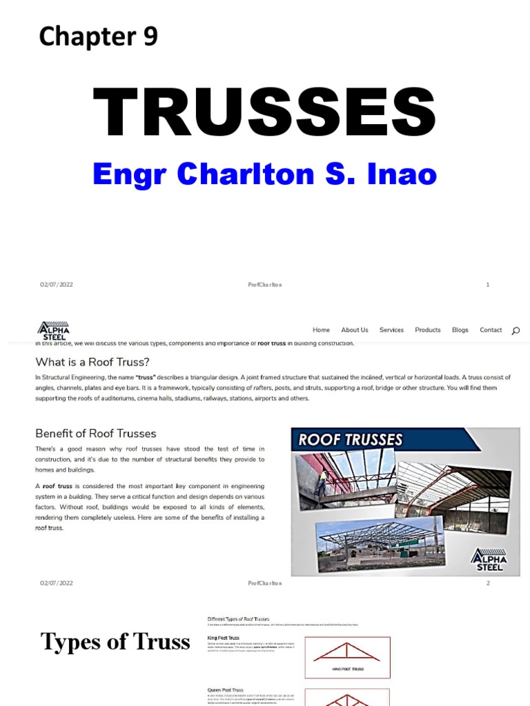 Chapter 9 Types of Trusses and Methods of Determining Forces | PDF ...