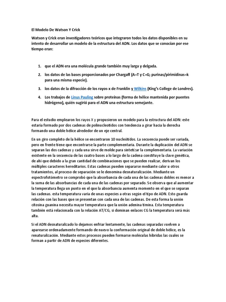 El Modelo de Watson Y Crick | PDF | Adn | Francis Crick