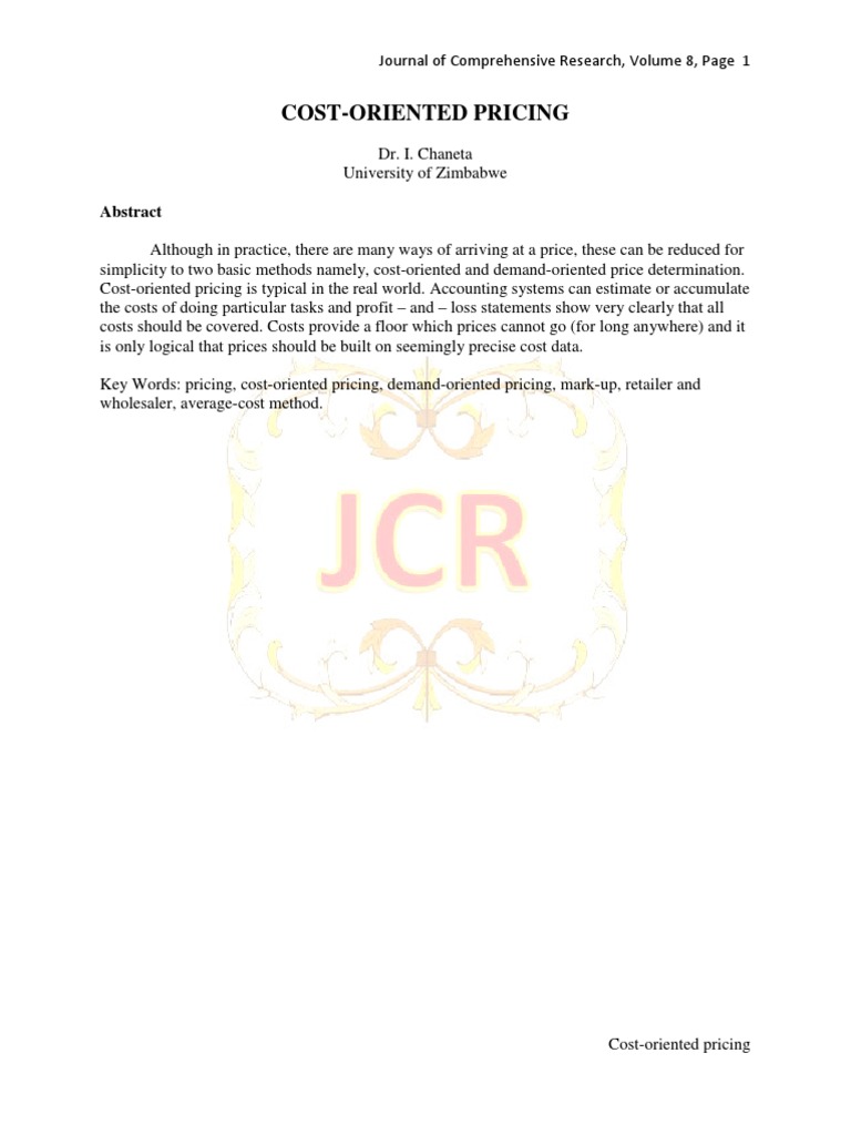 Cost Oriented Pricing Method Pricing Retail