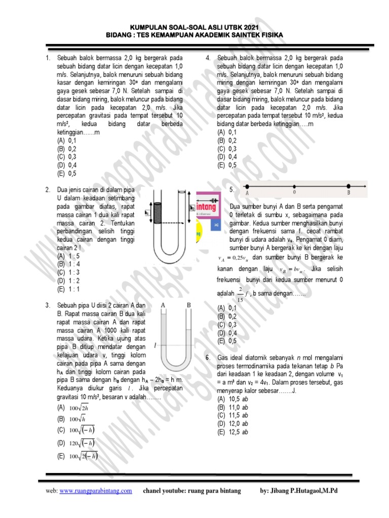 Soal Utbk 2021 Saintek Fisika Bagian 1 | PDF