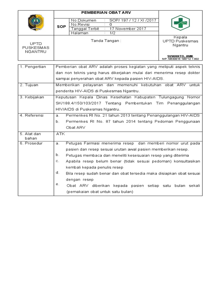 197 SOP PEMBERIAN OBAT ARV Ta | PDF