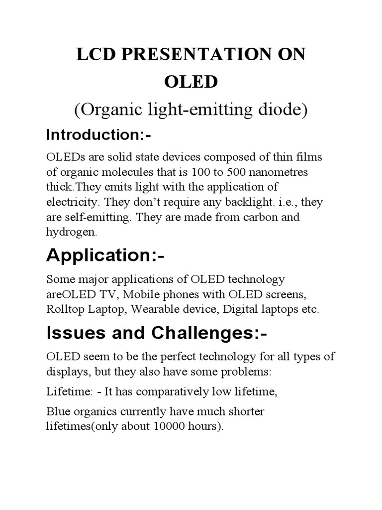 (Organic Light-Emitting Diode) : LCD Presentation On Oled | PDF