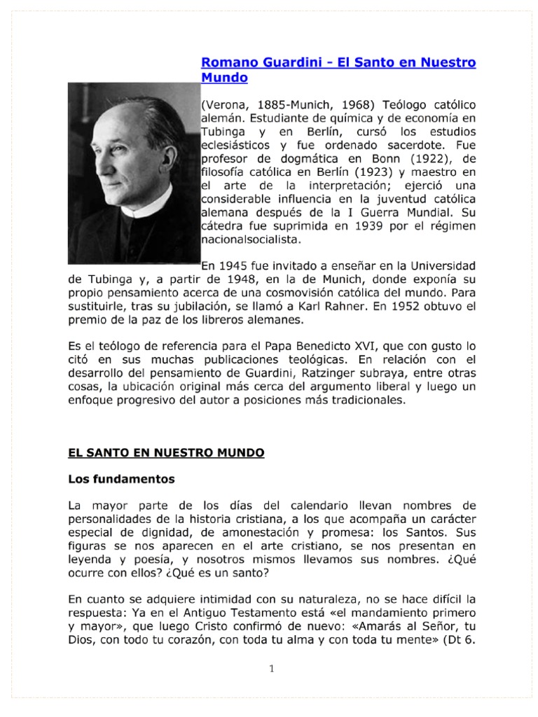 Romano Guardini - El Santo en Nuestro Mundo | PDF | Amor | Santo