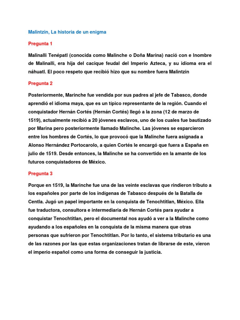 Malintzin, La Historia de Un Enigma. | PDF