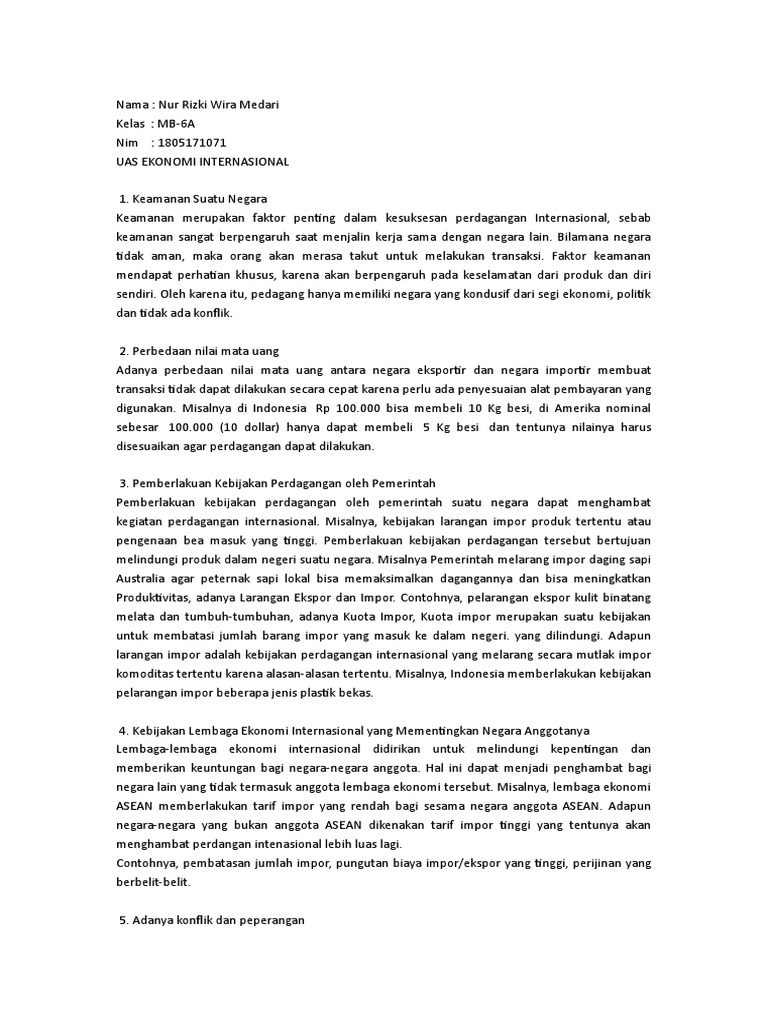 UAS Ekonomi Internasional - Nurizki - MB-6A | PDF
