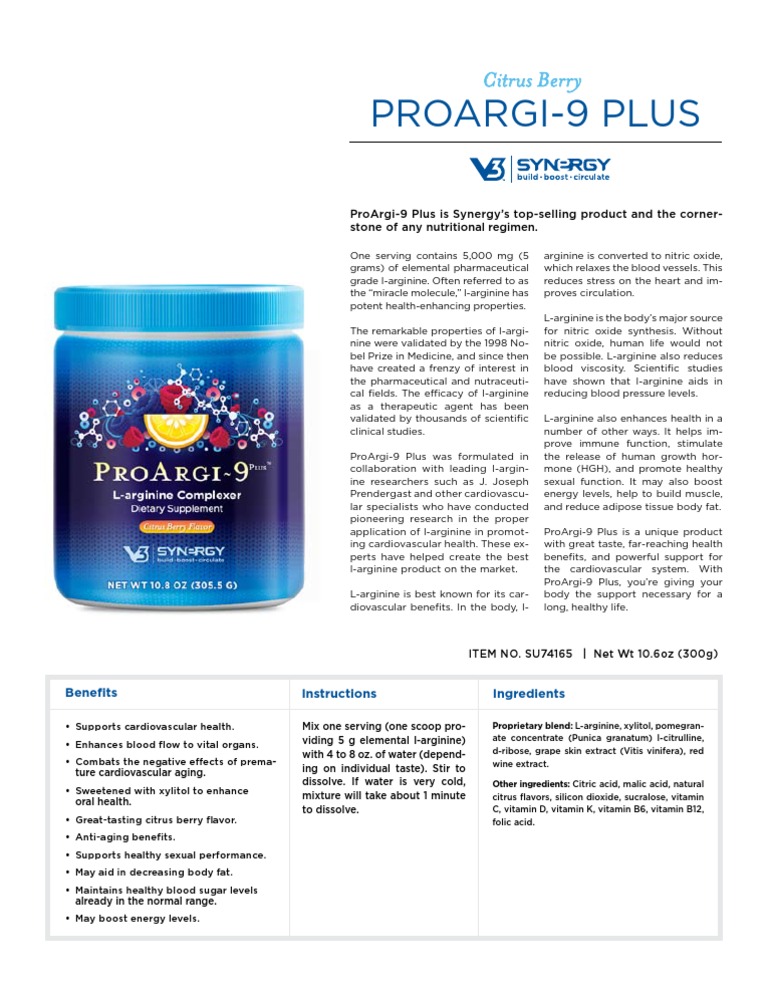ProArgi-9 Plus Fact Sheet | PDF | Arginine | Wellness
