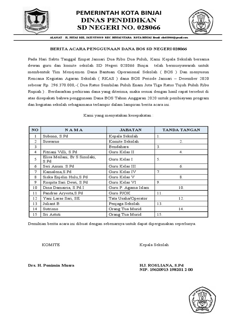 Berita Acara Penggunaan Dana Bos | PDF