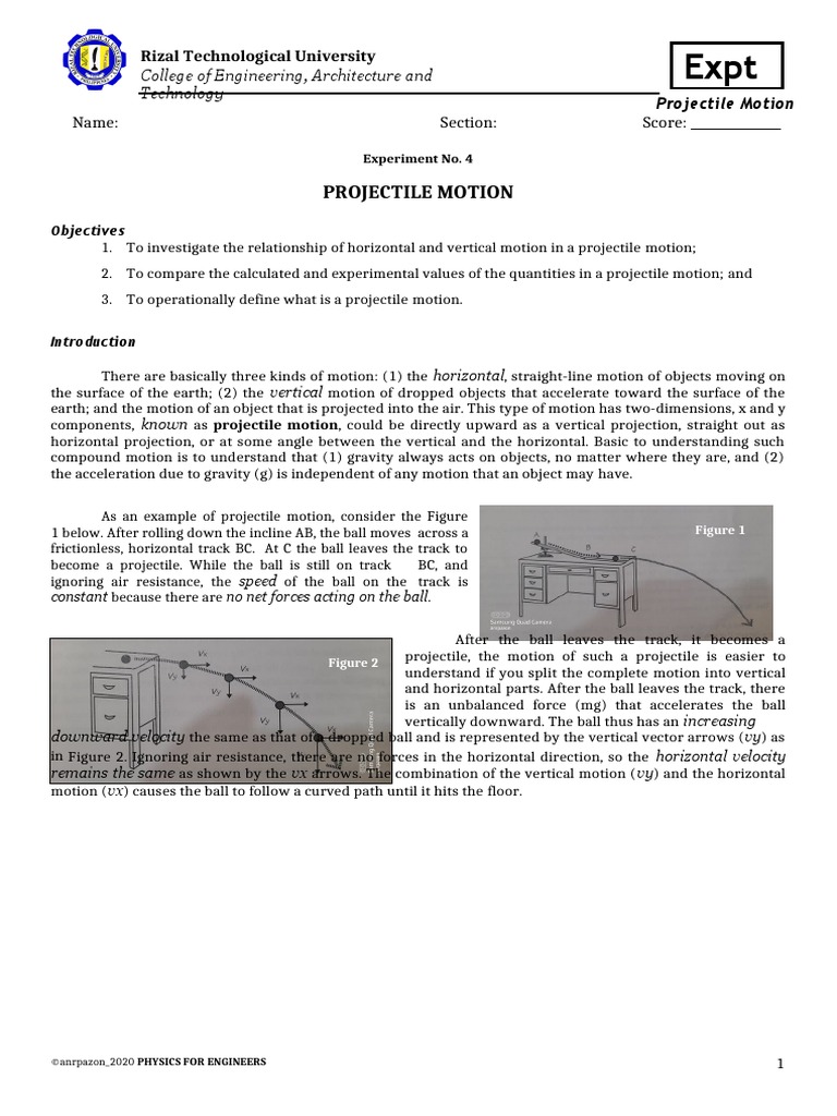 Experiment 4 Projectile Motion | PDF | Force | Acceleration
