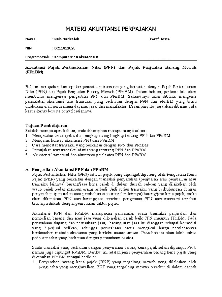 Materi Akuntansi Pajak PPN Dan PPNBM | PDF | Pengelolaan Keuangan & Uang | Hukum
