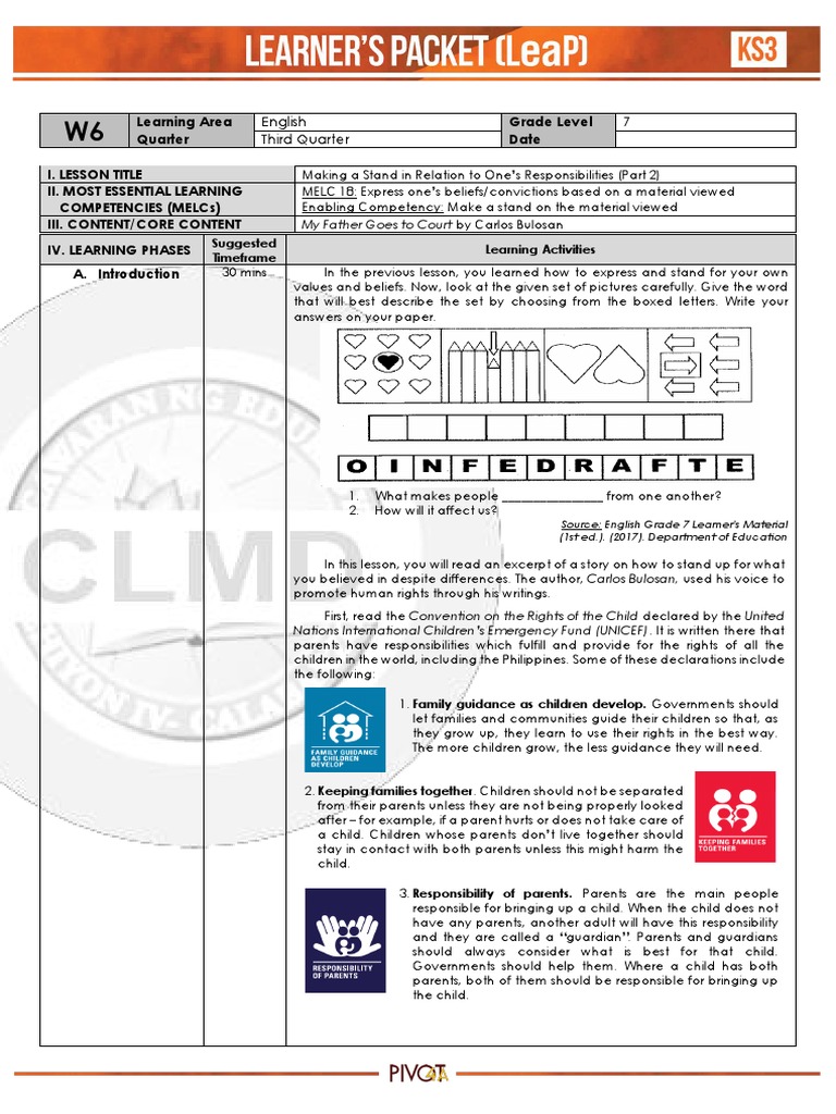 English 7 Q3 Week 6 | PDF | Learning | Parent