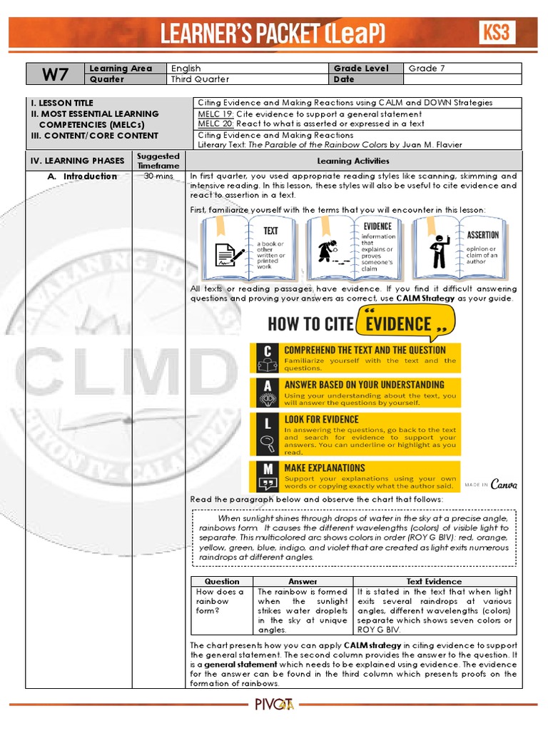 English Grade 7 Third Quarter | PDF | Rainbow