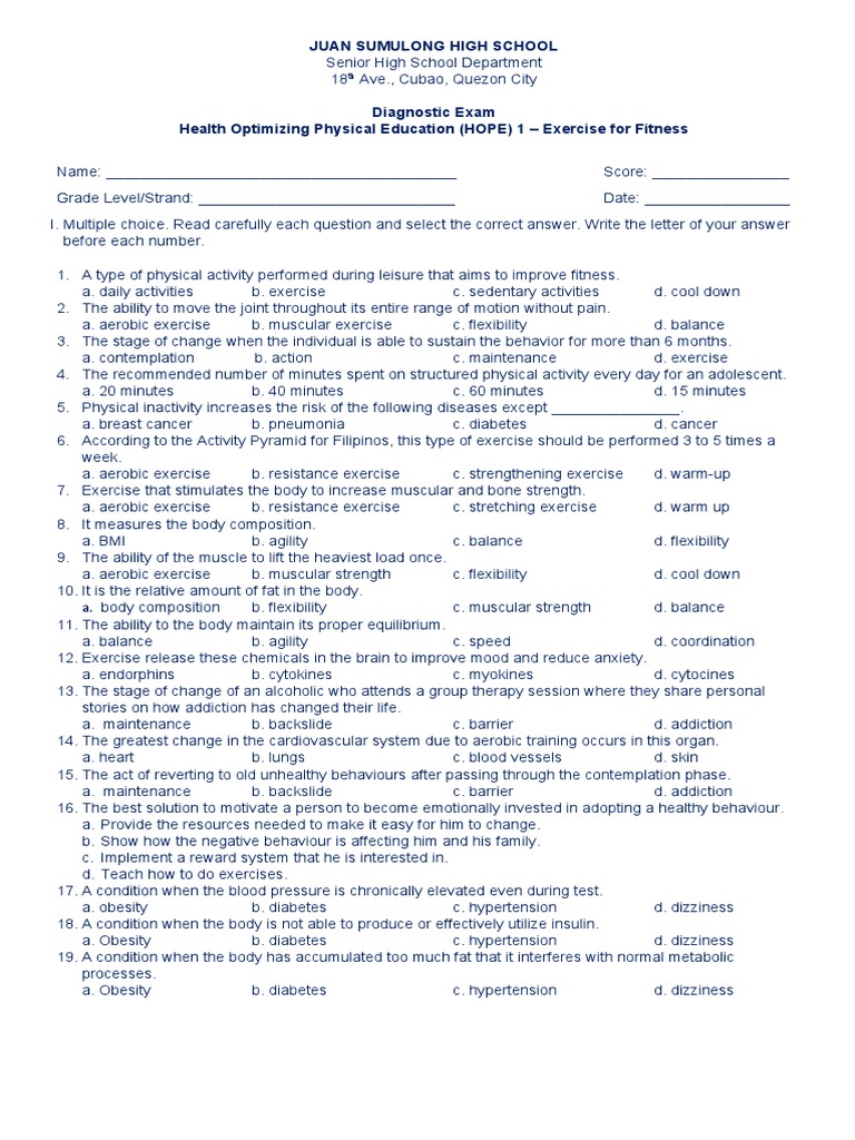 HOPE 1 - Exercise For Fitness | PDF | Physical Fitness | Flexibility ...