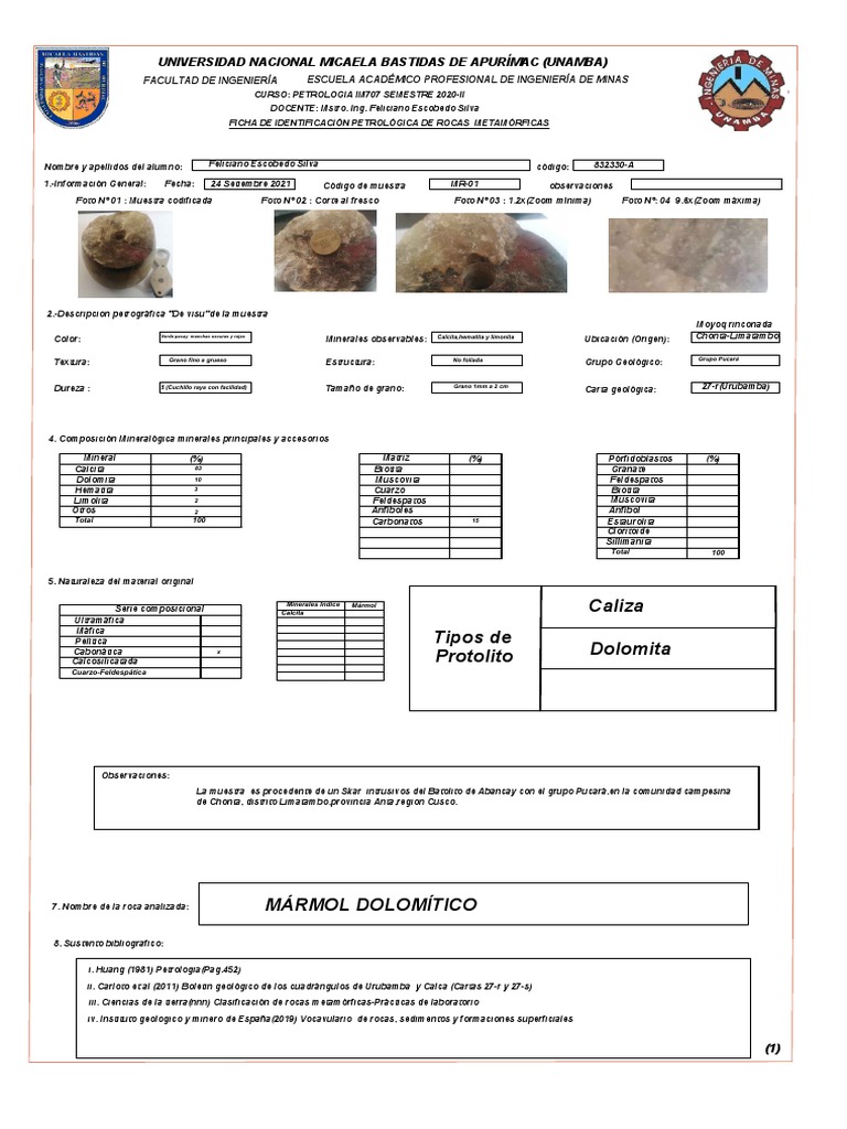 Ficha RM #01 No Foliadas | PDF | Minerales | Calcita