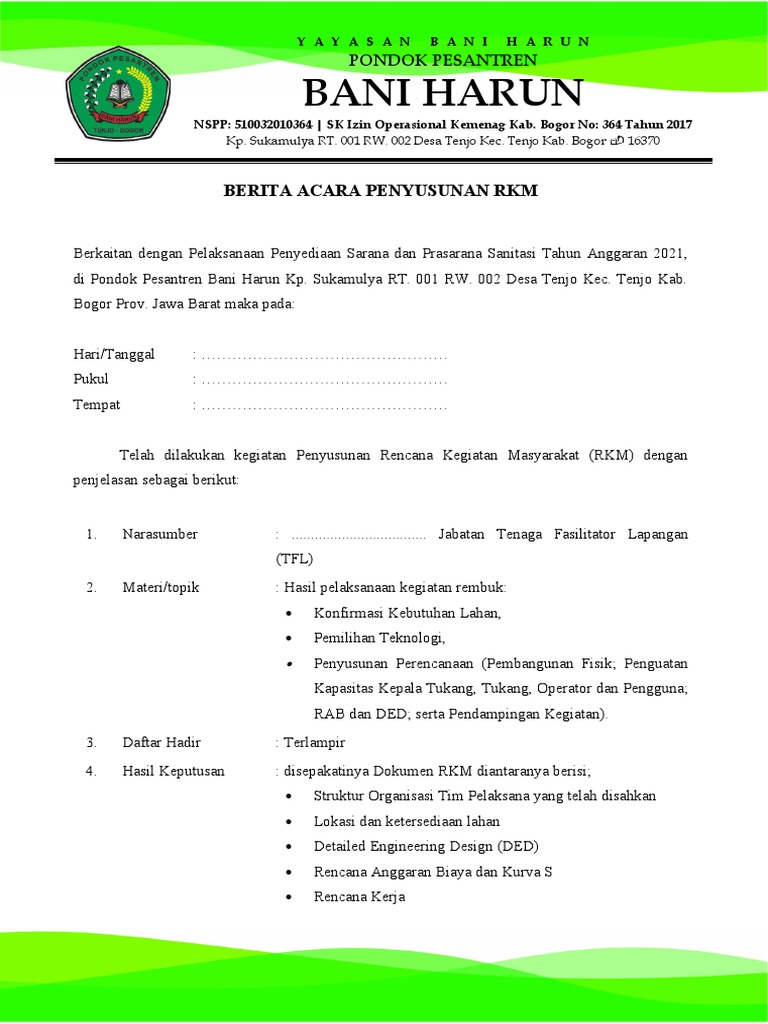 Berita Acara Penyusunan RKM | PDF