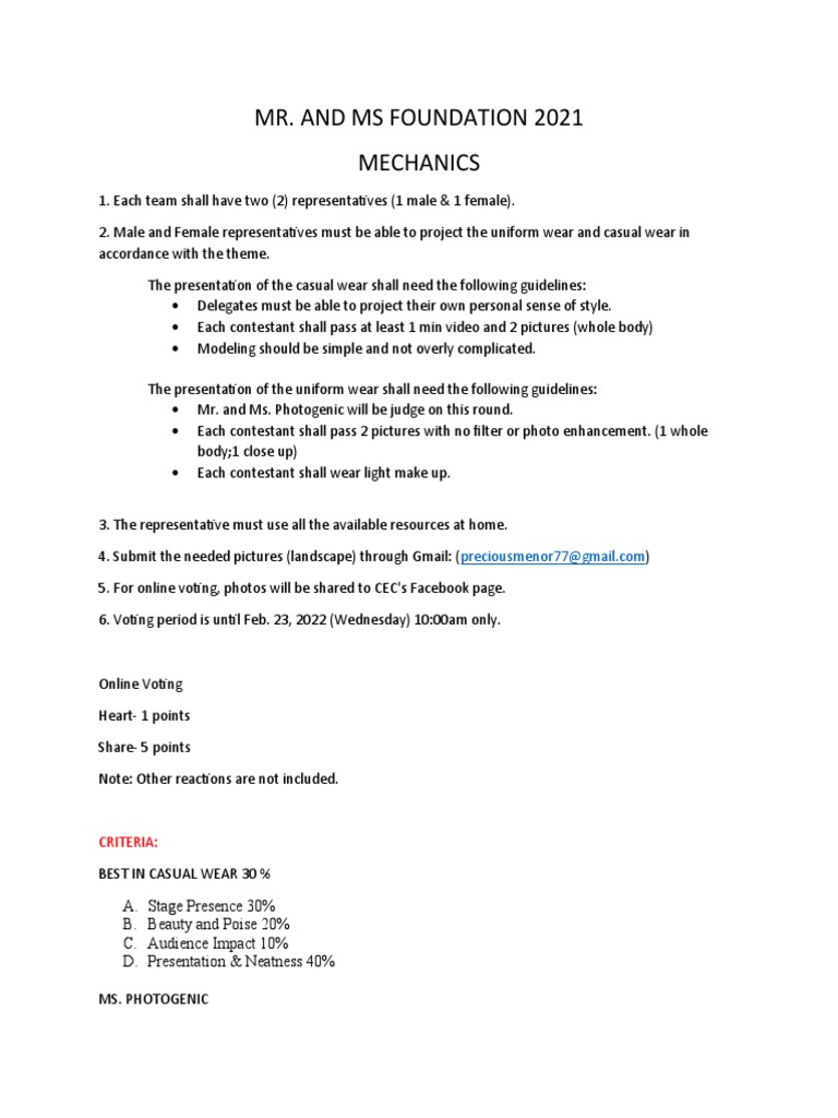 Ms and Mr. Foundation | PDF