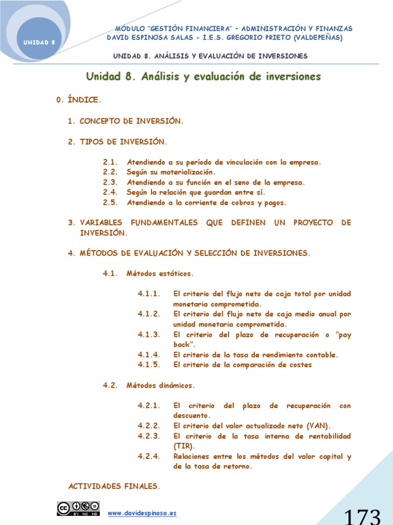 Unidad 8. Análisis y Evaluación de Inversiones | PDF | Capital (economía) | Inversiones