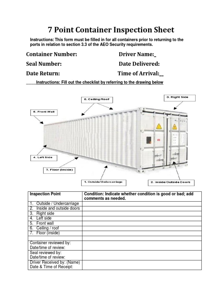 Updated 7 Point Container Inspection Sheet | PDF | Wall | Door