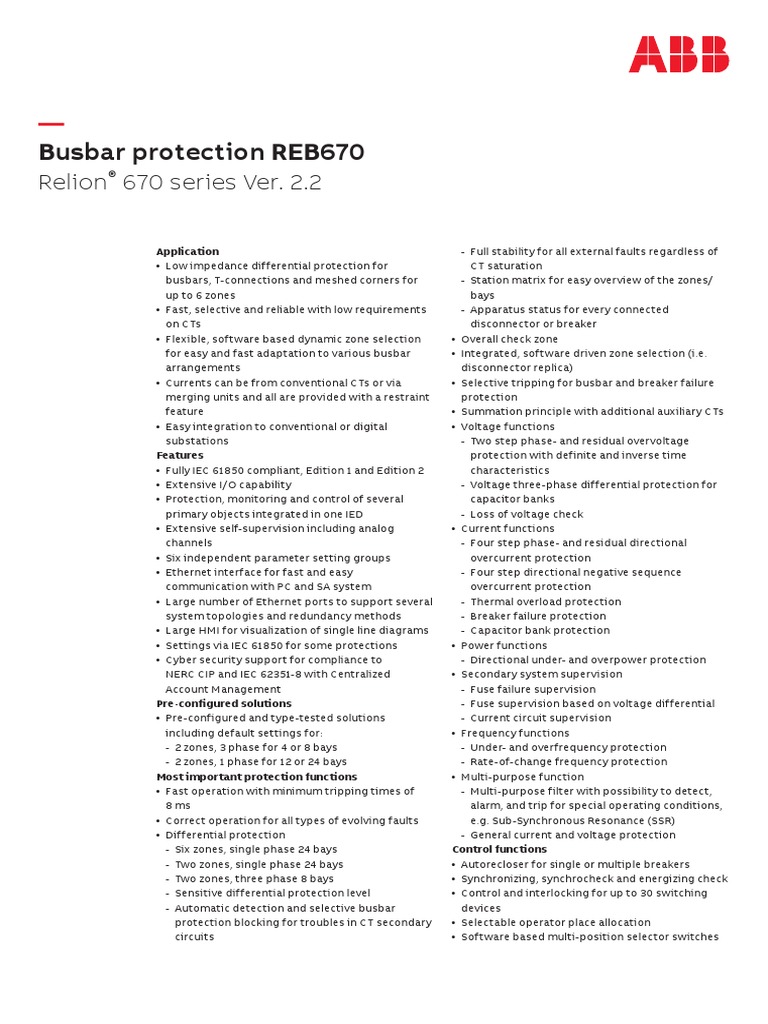 REB 670 2.2 Brochure | PDF | Electrical Engineering | Electric Power