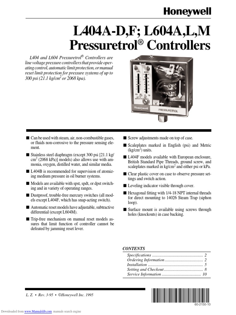 Pressuretrol l404 Series | PDF | Electrical Wiring | Switch