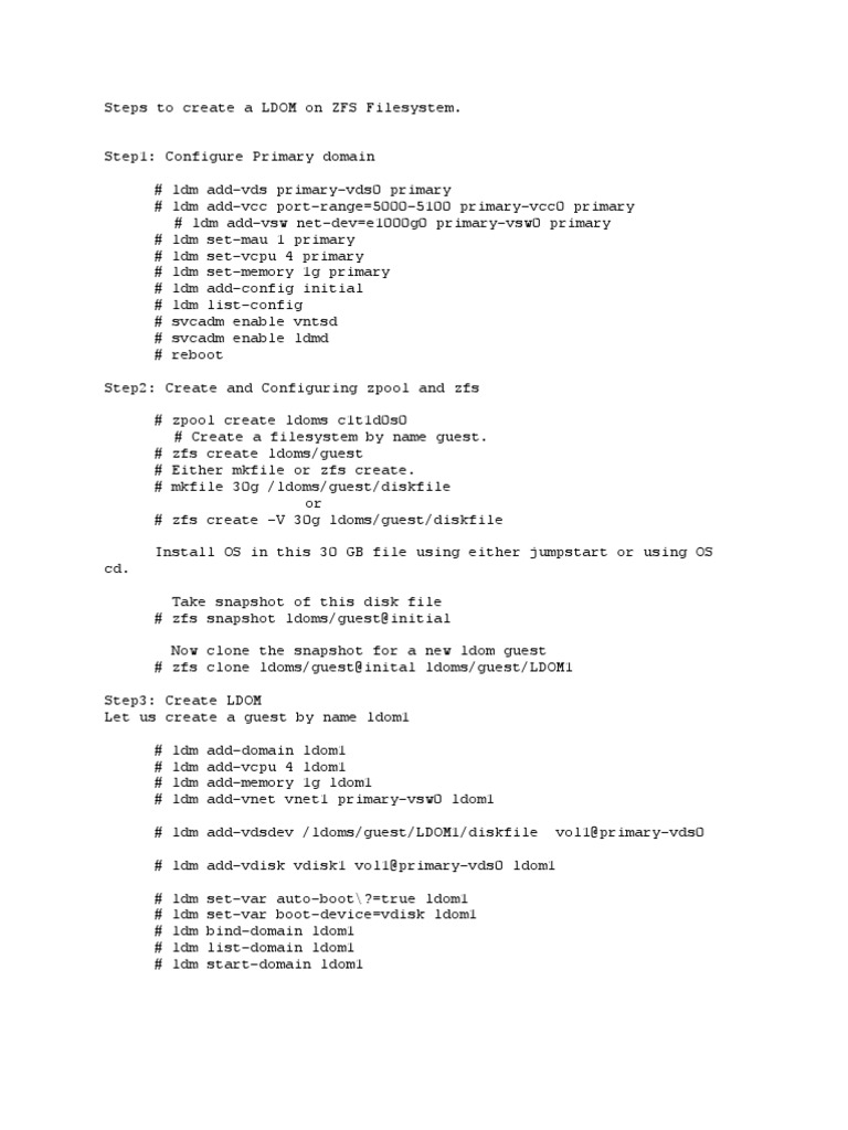 Steps To Create LDOM Guest On ZFS | PDF