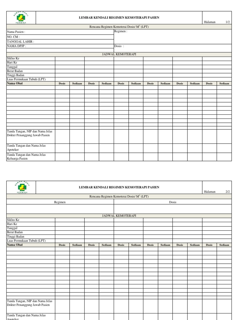 FORM Lembar Kendali Kemo Terapi | PDF | Sains & Matematika