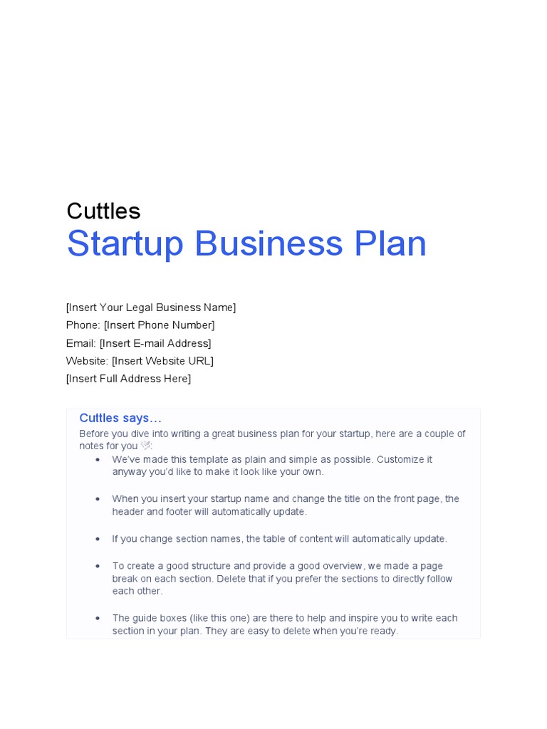 Cuttles Startup Business Plan Template - (2020) | PDF | Swot Analysis ...