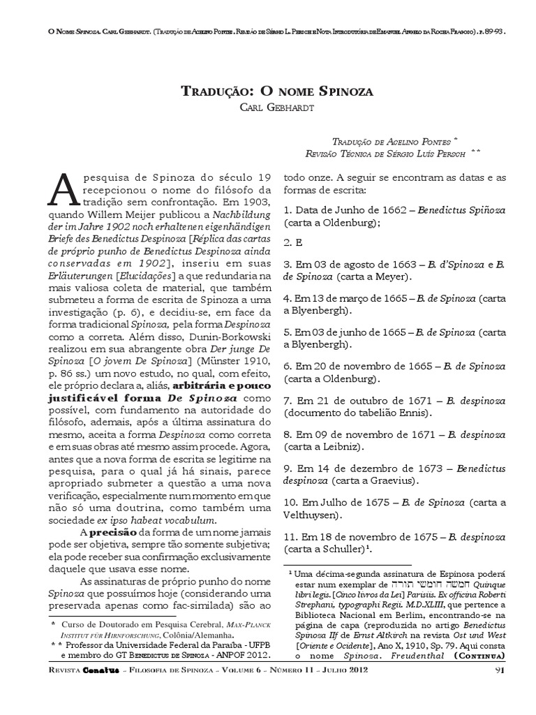 O NOME SPINOZA - Carl Gebhardt | PDF | Baruch Spinoza | Português (idioma)