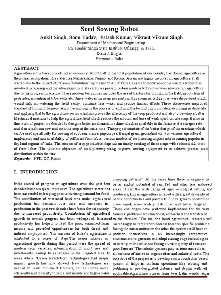 Seed Sowing Robot: Ankit Singh, Sonu Yadav, Palash Kumar, Vikrant ...
