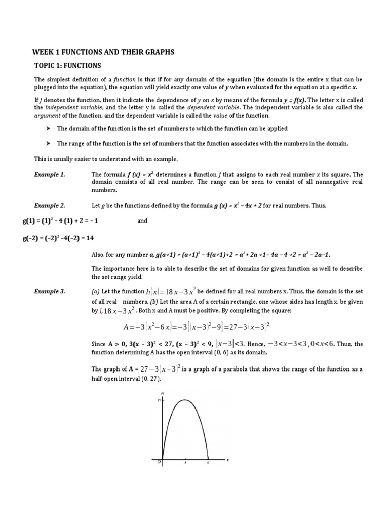 Week 1 Functions and Their Graphs | PDF | Function (Mathematics) | Variable (Mathematics)