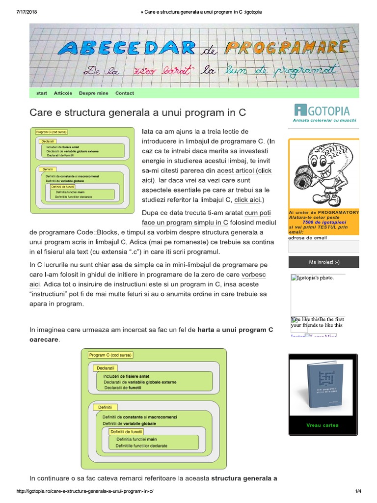 Care e Structura Generala A Unui Program in C - Igotopia | PDF