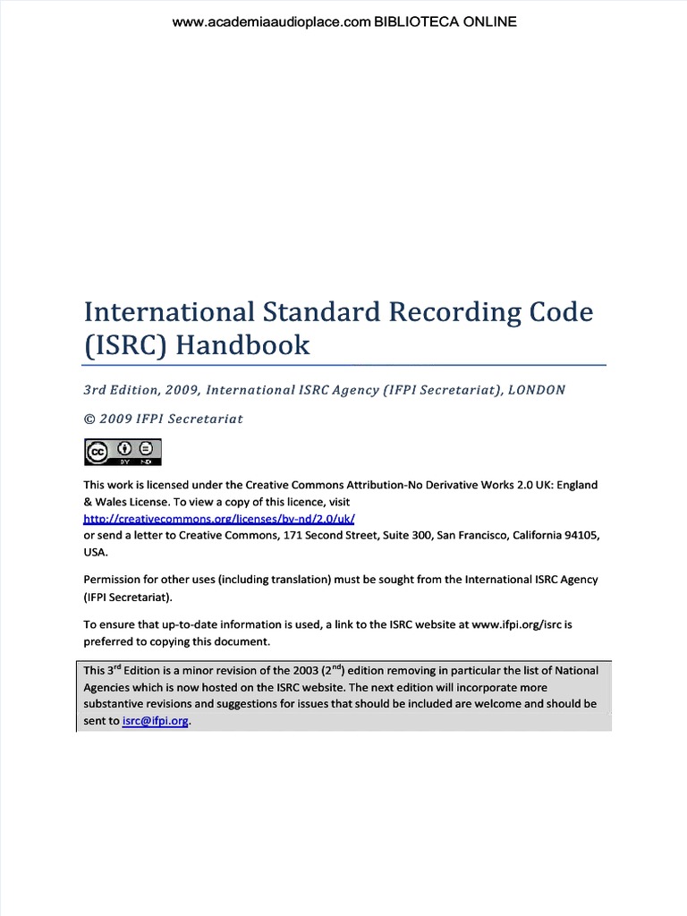 International Standard Recording Code (ISRC) Handbook | PDF | Intellectual Works | Computing