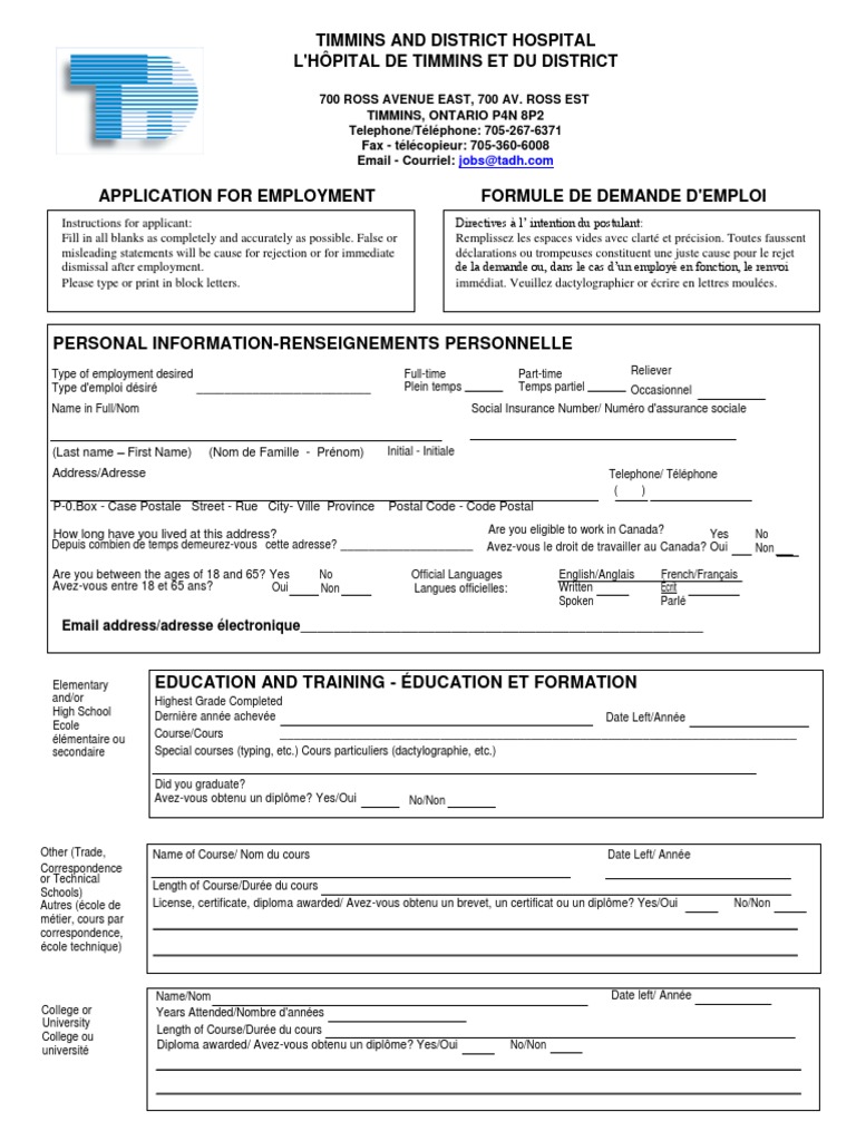 TADH Job Application Form | PDF | la communication