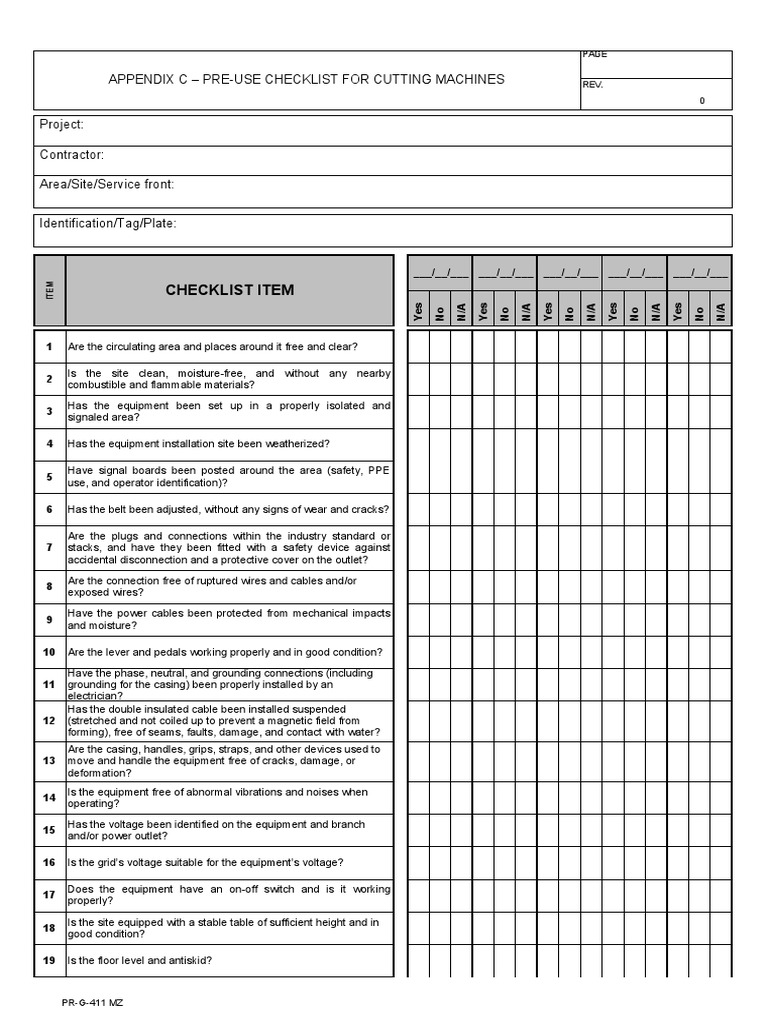 Cutting Machine Safety Checklist | PDF | Switch | Electrical Engineering