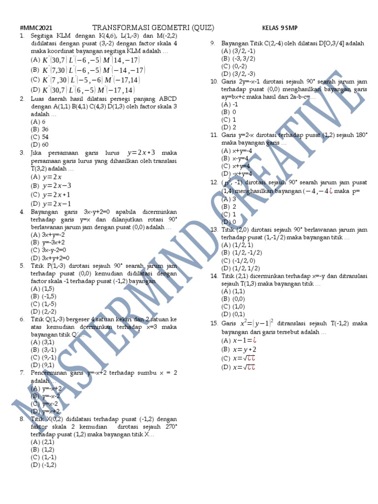 Quiz SMP Transformasi Geometri 9m2 | PDF