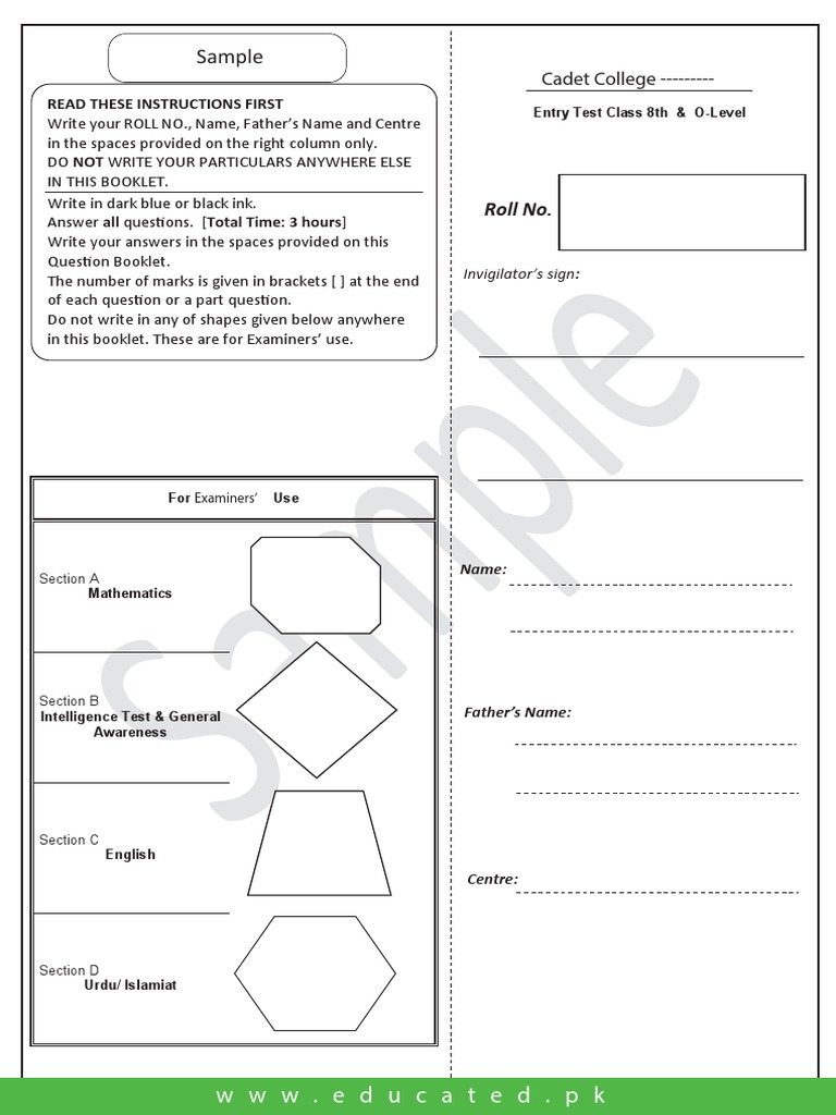 8th Class Entry Test Sample Papers PDF | PDF | Area | Helicopter