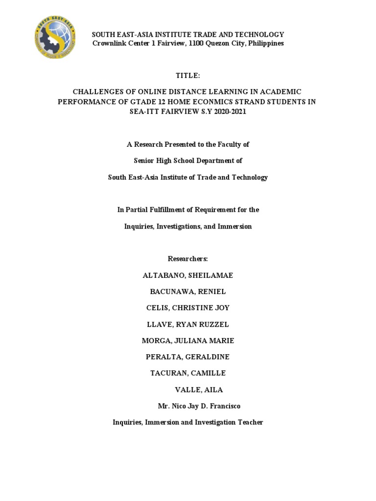Challenges of Online Learning at SEA-ITT | PDF | Distance Education ...