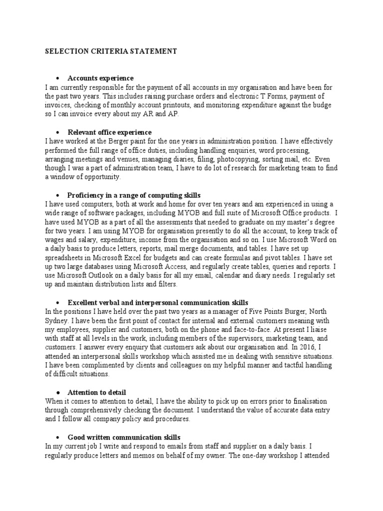 Selection Criteria Statement | PDF | Microsoft | Customer