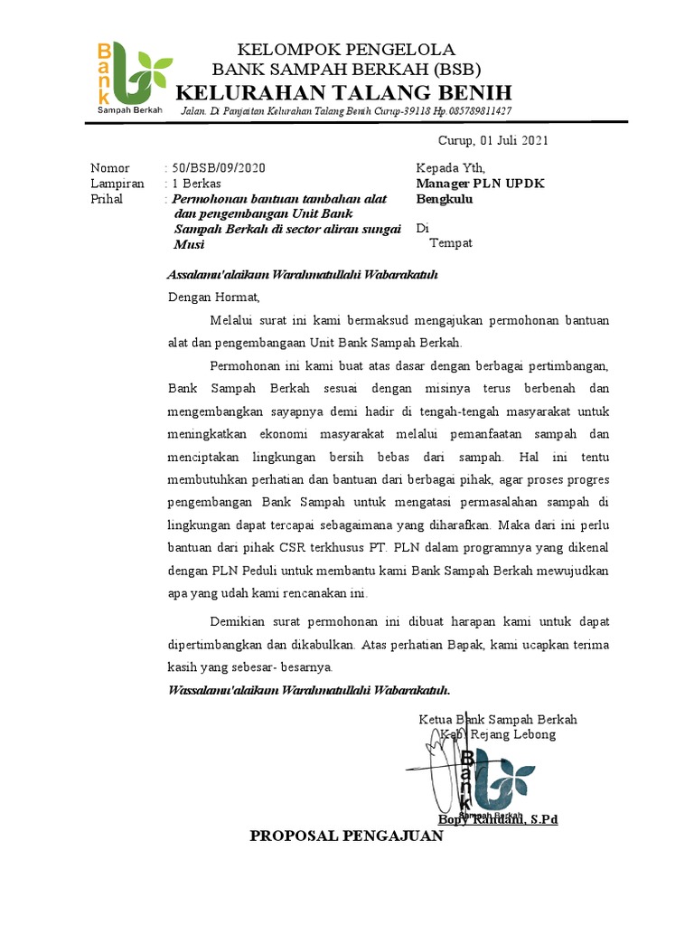 Proposal Bank Sampah PLN Tahun 2022 | PDF | Pengelolaan Keuangan & Uang ...