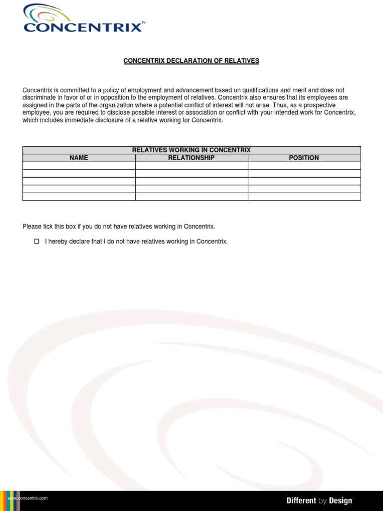 CNX Declaration of Relatives | PDF