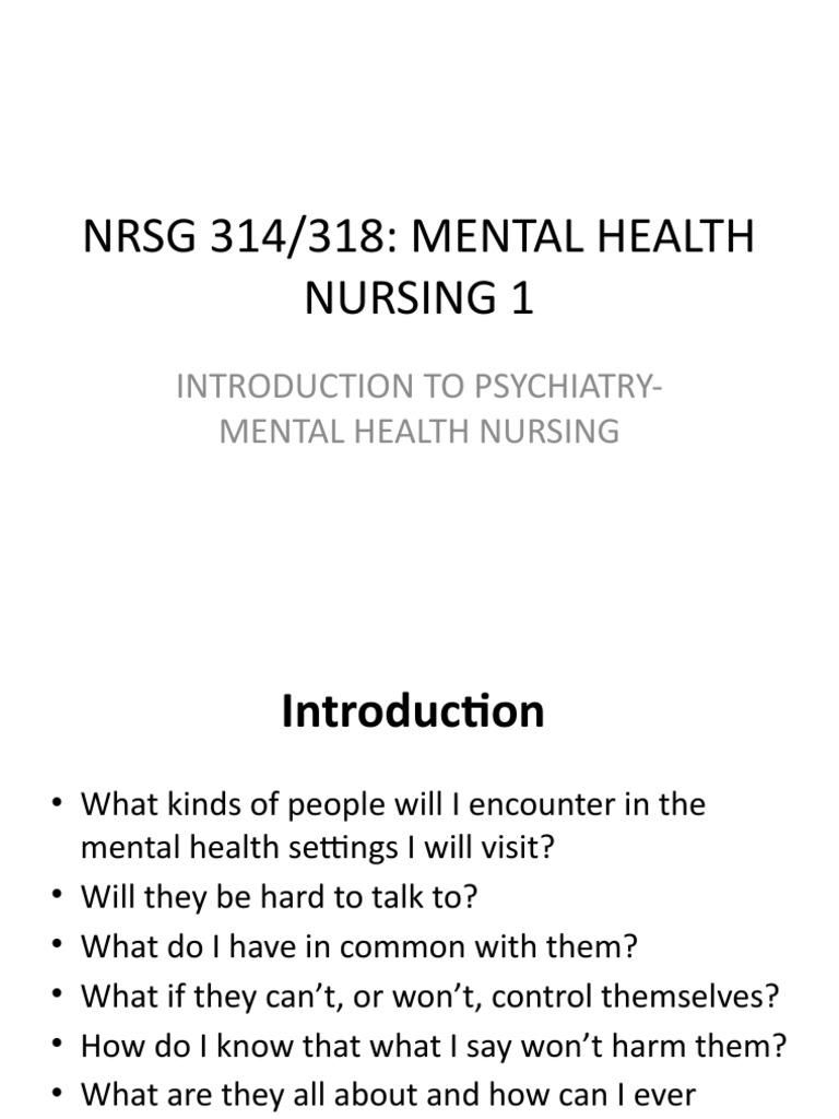 Introduction To Psychiatry-Mental Health Nursing | PDF | Mental ...