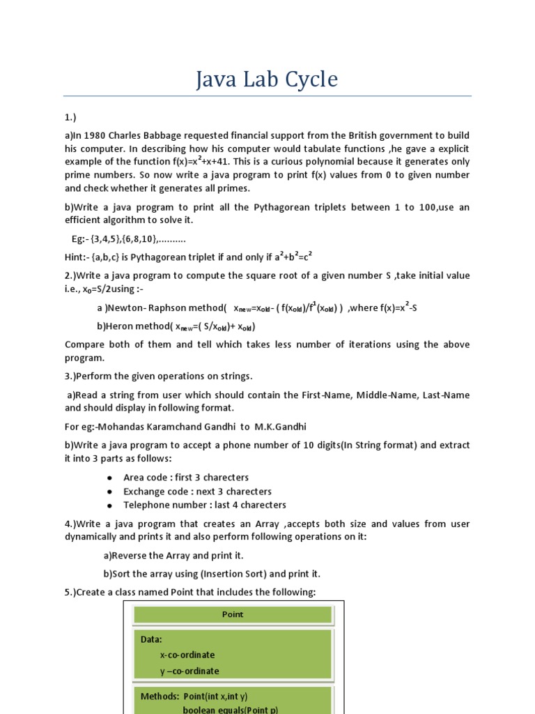 Java Lab Cycle | PDF | Operating System | Class (Computer Programming)