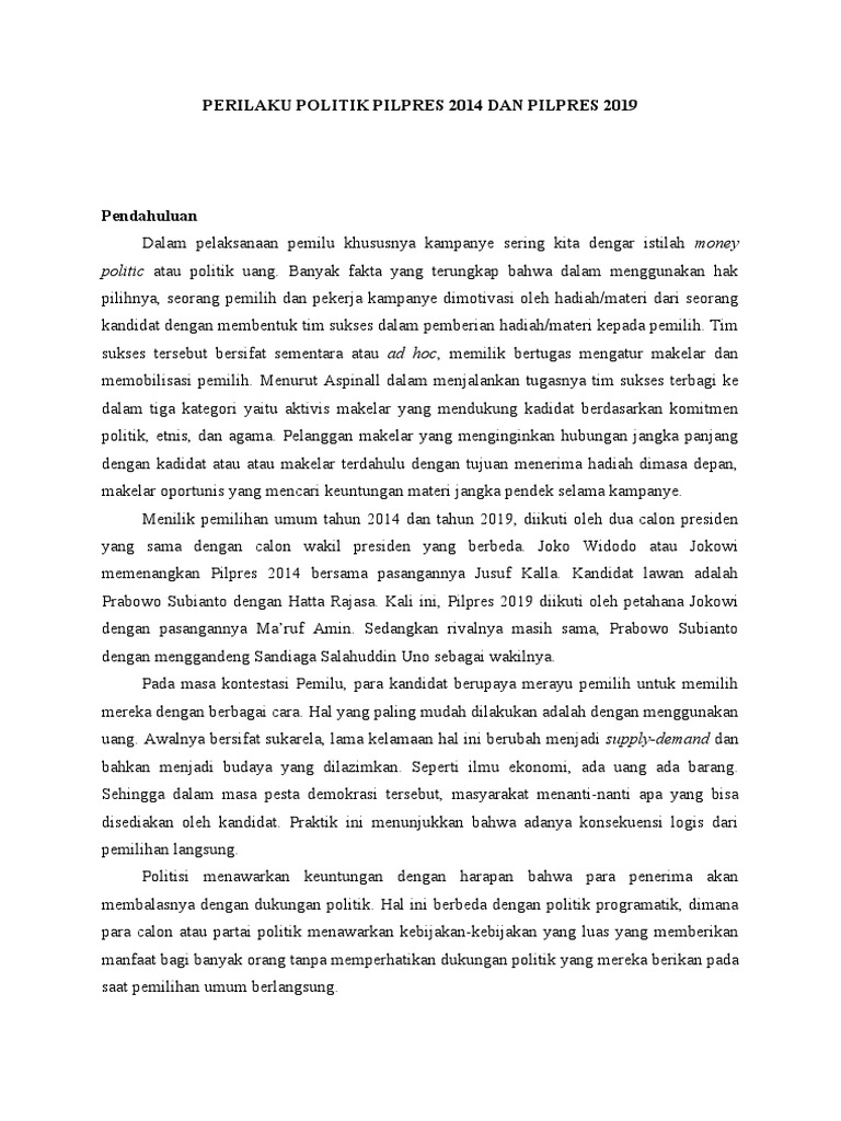 Politik Uang di Pilpres 2014 dan 2019 | PDF | Ilmu Sosial ...