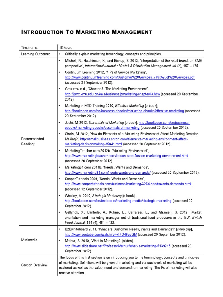 Introduction to Marketing Management: Defining Key Concepts and ...
