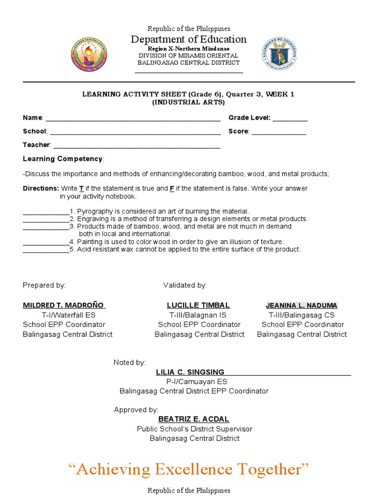 EPP6 Learning Activity Sheets | PDF | Materials | Building Materials