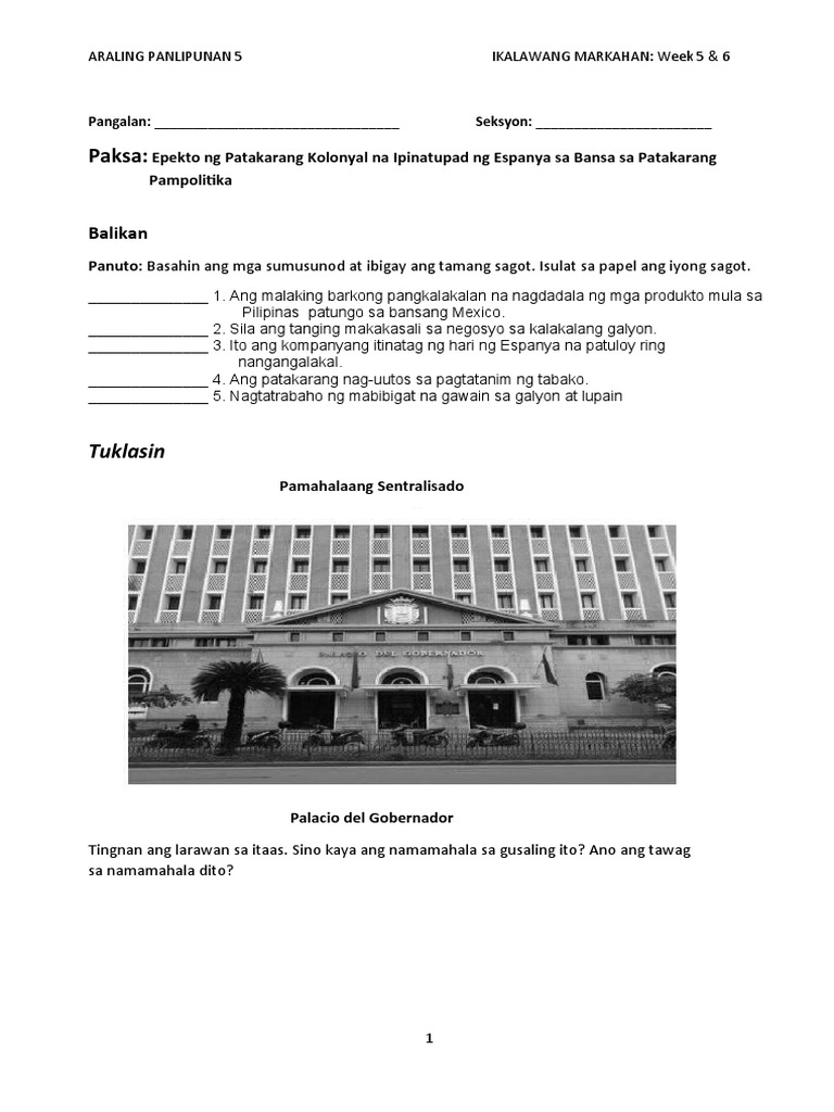 Araling Panlipunan Las q2 Week 5 6 | PDF