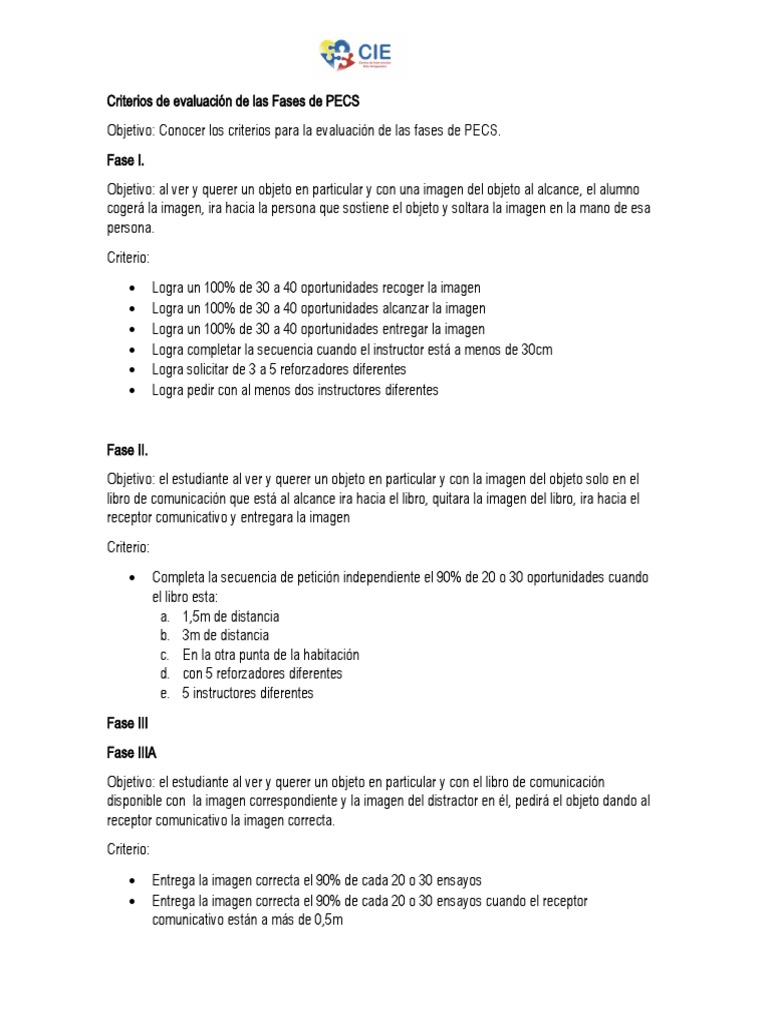 Criterios de Evaluación de Las Fases de PECS | PDF