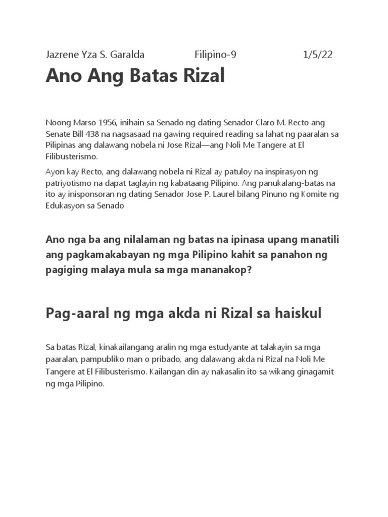 Batas Rizal | PDF